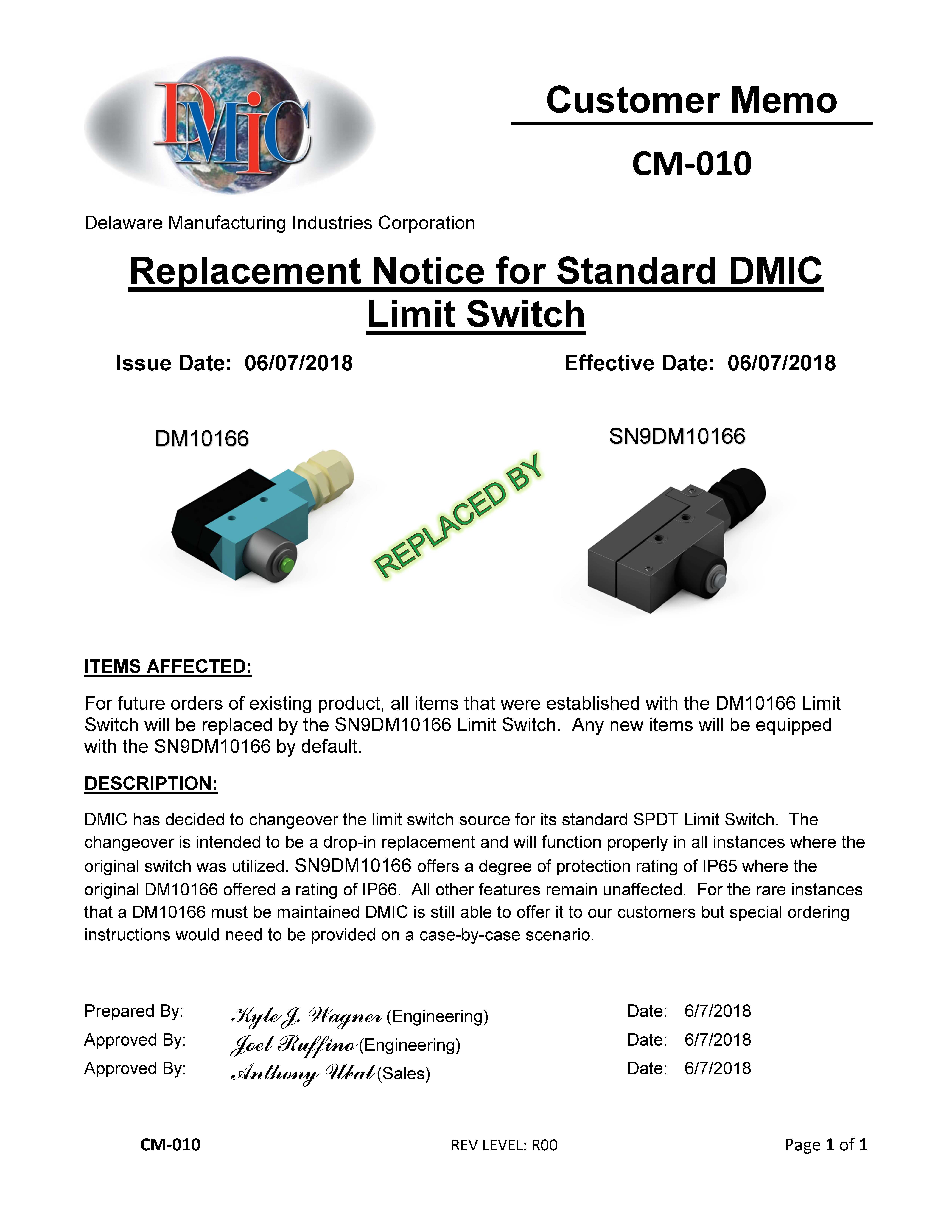 CM-010-LIMIT SWITCH CHANGE NOTICE – https://www.dmic.com